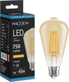 Mexen Vintis, LED filamentová žárovka E27, ST64, 8 W, teplá bílá 2200K, jantarová, L152-E27-0822-50