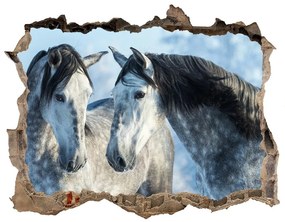 Wallmuralia Díra 3D fototapeta nálepka Šedí koně zima 95x64 cm
