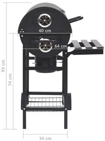 vidaXL Marketos Válcový gril s kolečky a poličkami černý ocel 115 x 85 x 95 cm