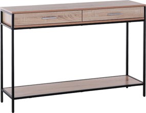 HOMCOM Konferenční stolek v industriálním stylu s šuplíky a ocelovou konstrukcí pro vstupní halu 120x30x81,5 cm Dub | Aosom