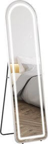 HOMCOM Zakřivené celotělové zrcadlo s LED, 3 nastavitelná světelná režimy, funkce paměti, 150 x 40 cm, stříbrné