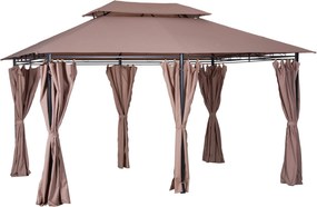 Zahradní pavilion Outsunny 3x4m s 6 bočními panely, party stan, zahradní stan, marquise s dvojitou střechou, khaki | Aosom