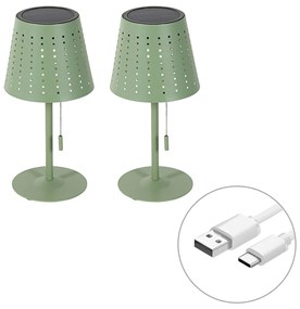 Sada 2 stolních lamp zelených vč. LED 3-stupňový stmívač dobíjecí a solární - Ferre