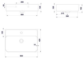 Sapho GALI keramické umyvadlo 60 x 42 cm bílá TU0177