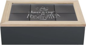 Dřevěný organizér na čaj Positive Black, 24x16,5x7 cm