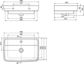 Aqualine DURU keramické umyvadlo 50x40 cm, bílá TU0350