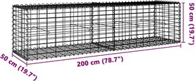 Gabionový koš s víkem 200 x 50 x 50 cm pozinkované železo 3295133