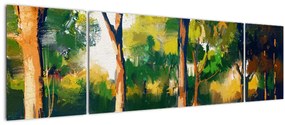 Obraz lesa v letním slunci, malba (170x50 cm)