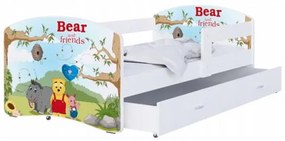 Dětská postel LUKI se šuplíkem BÍLÁ 160x80 vzor MEDVÍDEK A KAMARÁDI
