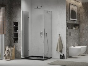 Mexen Lima, sprchový kout se skládacími dveřmi 100 (dveře) x 90 (stěna) cm, 6mm čiré sklo, chromový profil + slim sprchová vanička černá + chromový sifon, 856-100-090-01-00-4070