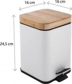 Erga Sido, čtvercový odpadkový koš 3l na postavení, bílá matná-přírodní hnědá, ERG-YKA-CH.SIDO-WHT