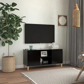 TV skříňka s nohami z masivního dřeva černá 103,5 x 35 x 50 cm