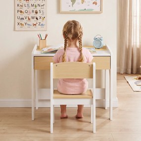 Costway Dětský stůl a židle se zásuvkou a 3 přihrádkami, přírodní