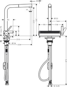 Hansgrohe Aquno Select M81, páková kuchyňská baterie 250, vytahovatelný výtok, 2jet, černá matná, HAN-73836670