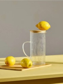 Sinsay - Rýhovaný džbán s bambusovým víčkem a uchem - clear