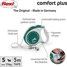 FLEXI Vodítko Comfort Plus S 5 m zelené / Samonavíjecí / Do 15 kg / So