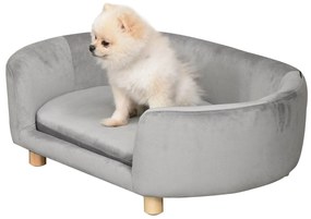 Pohovka pro psy PawHut s holandským sametem a pěnou, 86 x 55 x 33 cm, pro malé psy a kočky, březové nohy, světle šedá | Aosom.de