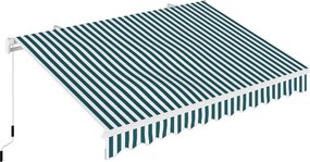 Manuální výsuvná skládací markýza Outsunny 3,95 m s ručním kličkou - Ochrana proti slunci pro balkon s montáží na zeď - Alu Bílo-zelená 395 x 245 cm |