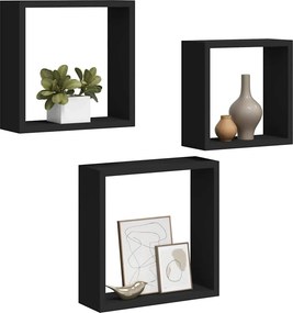 Nástěnné police kostky 3 ks černé MDF 323950
