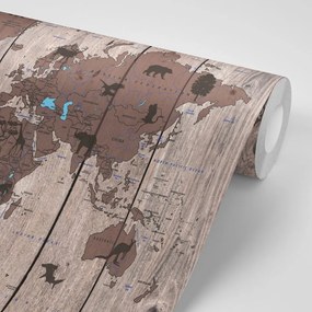 Samolepící tapeta mapa na dřevěném podkladu