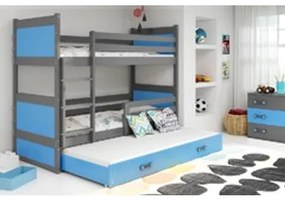 Dětská patrová postel s výsuvnou postelí RICO 190x80 cm Modrá Šedá