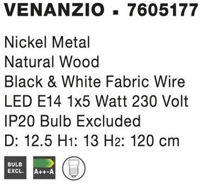 Nova Luce Závěsné svítidlo VENANZIO, přírodní dřevo E14 1x5 W Barva: Nikl
