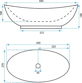 Rea Kate, umyvadlo na desku 450x270x140 mm, bílá lesklá, REA-U6802
