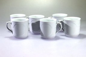 BDK-GLASS Sada 6ks bílých reliéfních porcelánových hrnků III.