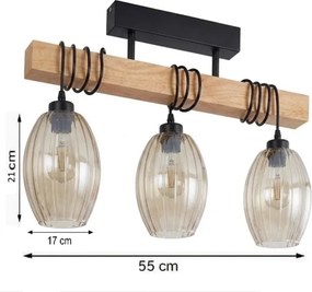 BRILAGI - Přisazený lustr WOOD GLASS 3xE27/60W/230V borovice/černá/kouř béžová