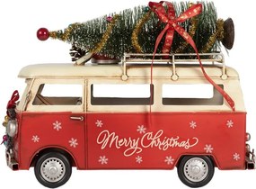 Červený retro model autobus s dárky a stromkem Christmas - 38*16*28 cm
