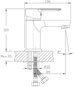 Bruckner Baron Eco umyvadlová baterie stojánková bez výpusti 6 l/min chrom 612.002.12