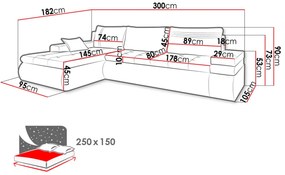Rozkládací rohová sedací souprava EPLATO - bílá ekokůže / šedá, pravý roh