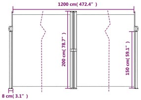 Zatahovací boční markýza červená 200 x 600 cm,  4004852