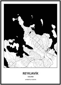 Plakát Mapa města (více variant měst) Rozměr plakátu: 50 x 70 cm, Město: Reykjavík