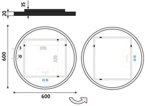 Nimco Černé kulaté LED zrcadlo pr. 600 se dvěma dotykovými senzory - ZPC 28000RVX-90