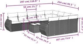 11dílná zahradní sedací souprava s poduškami černá polyratan 3254233