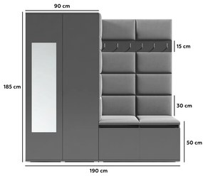 Eka Předsíňová stěna s čalouněnými panely Trinity 8 - Bílá / Tmavě šedá 2315