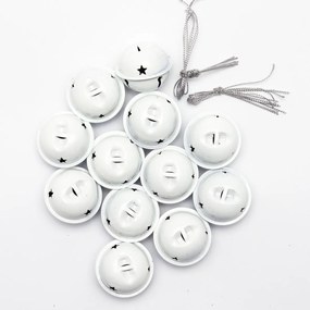 Vánoční rolničky 4 cm, bílé, kovové, balení 12 ks