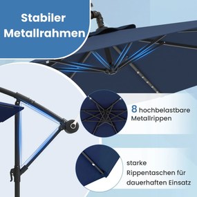 Costway Ø 300 cm konzolový deštník se 40 solárními LED světly a pytli s – modrý