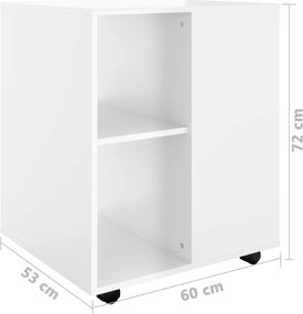 vidaXL Skříňka na kolečkách 60 x 53 x 72 cm dřevotříska [808464] Barva: bílá s vysokým leskem