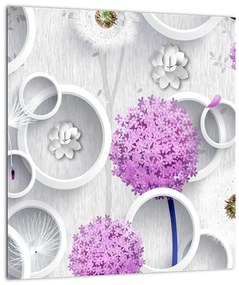Obraz 3D abstrakce s kruhy a květinami (30x30 cm)