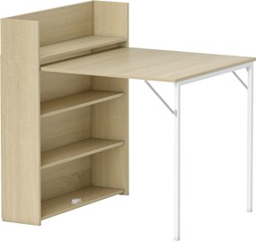 HOMCOM Skládací jídelní stůl s regálem, industriální design, úspora místa, pro malé prostory, 78,5 x 91 x 93 cm, dub