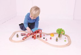 Bigjigs Rail Dřevěná vláčkodráha hasičská stanice