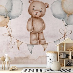 Fototapeta Akrobat - zvířecí motiv s medvídkem na laně a balóny pro děti