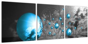 Obraz světle modrých koulí (s hodinami) (90x30 cm)