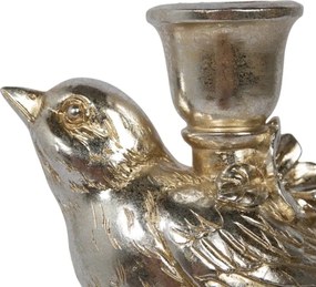 Stříbrný antik svícen s ptáčkem Birdinia silver - 14*10*20 cm