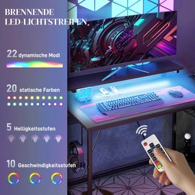 HOMCOM Stůl ve tvaru L s LED diodami, zásuvkami, USB, oboustranný počítačový stůl s polici, 107 x 80 x 90 cm, černý [