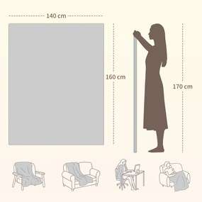 HOMCOM Elektrická deka 160x140 cm s 5 stupni vytápění a 2 dálkovými ovladači, z fleecu a polyesteru, šedá