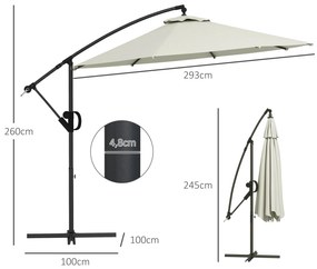 Konzolový slunečník Outsunny Ø293 x 260Hcm s kličkou a křížovým podstavcem, naklápěcí, odvětrávaný, 8 žeber, polyesterová krémová | Aosom.de