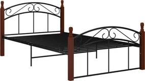 vidaXL Rám postele černý kov a masivní dubové dřevo 120 x 200 cm [324920] Barva: světle hnědá